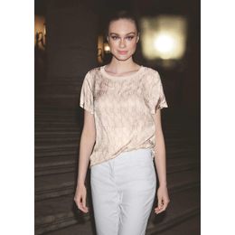 Madeleine Mode Kurzarmshirt MADELEINE "Shirt Bedrucktes Kurzarm-Shirt", Damen, Gr. 34, wei&szlig; (perlwei&szlig;, helltaupe), Obermaterial: 100% Viskose CV., Modern, normal, Shirts