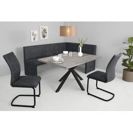 Essgruppe Hela "SPREE", grau (beton, schwarz, vt anthrazit, vintage anthrazit), Microfaser, linksb&uuml;ndig, Sitzm&ouml;bel-Sets, Essgruppe, Esstisch 140x90 cm mit Dickkante, Microfaserbezug