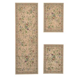 Bettumrandung Theko "Flomi Sagrini" Gr. 14, beige, H:3mm, Obermaterial: 63% Polyester, 33% Polypropylen, 4% Baumwolle, Bettumrandungen, Teppich-Set, Flachgewebe, Pastell-Farben, Blumen Design, mit Bord&uuml;re