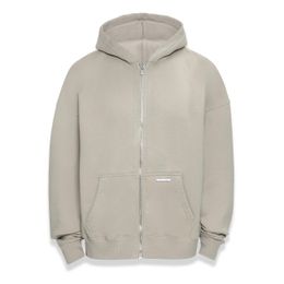 Sweatjacke DROPSIZE "Dropsize Herren Bazix Republiq Super Heavy Rib Zipper", Herren, Gr. L, pumicstone, 80% Baumwolle, 20% Polyester, unifarben, Sweatjacken Sweatjacke