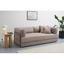 Schlafsofa HOMSY BY ANA JOHNSON "Folda Dauerschl&auml;fer, B: 206 cm, Liegefl. 181x198 cm", taupe, B:206cm H:72cm T:94cm, Sofas, Schlafsofa, mit Bett-/Schlaffunktion, inkl. 1x Zierkissen, Tonnentaschenfederkern, Topseller