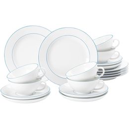 Geschirr-Set Seltmann Weiden "Teeservice Sonate Blue Lines 18er Set wei&szlig;-blau", bunt (wei&szlig;, blau), 18 tlg., Porzellan, Geschirr-Sets, Geschirr-Set