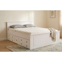Massivholzbett OTTO HOME "Hugo, FSC zertifiziert, Landhausstil, zeitlos und edel", wei&szlig;, gewachst, B:192cm H:84,5cm L:212cm, Betten, Stauraumbett M&ouml;bel Massivholzbett Bettgestell, Stauraumbett, extra belastbar, Made in EU, viele Breiten