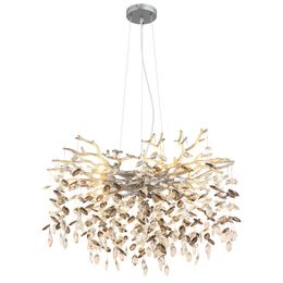 Globo LIGHTING H&auml;ngeleuchte "QUEENA", silberfarben matt, 10, H: 120cm, 1 Stk., Leuchten, Kristall Luster f&uuml;r Wohn- & Esszimmer, H&ouml;he k&uuml;rzbar, H&auml;ngeleuchte
