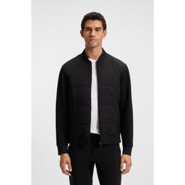 Sweatjacke BOSS, Herren, Gr. L, schwarz (schwarz001), Sweatware, Obermaterial: 85% Baumwolle, 15% Polyester. Futter: 100% Polyester. Wattierung: 100% Polyester, unifarben, regular fit normal, hoch geschlossener Ausschnitt, B&uuml;ndchen, Sweatjacken Sweatjacke, Stehkragen, wattierte Vorderseite, Regular Fit