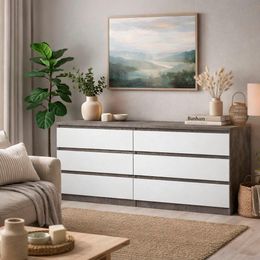 Kommode Inosign "Naia, 6 Schubladen im skandinavischen Design, Breite 158 cm", grau (betonfarben, wei&szlig;, hochglanz), B:153,8cm H:70,1cm T:50cm, Holzwerkstoff, Sideboards, Kommode, Viel Stauraum mit griffloser Front, in mehreren Farben