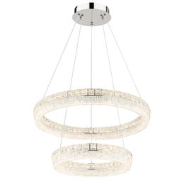 Globo LIGHTING H&auml;ngeleuchte "LAUREL", silber (verchromt), 1, &Oslash; 60cm H: 120cm, 1 Stk., Leuchten, Verchromte H&auml;ngeleuchte mit Acryl und Glaskristallen, dimmbar, LED 24W, H&auml;ngeleuchte