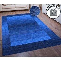 Wollteppich Theko "Gabbeh Super, Handweb, auch als L&auml;ufer erh&auml;ltlich, reine Wolle" Gr. 7, blau (dunkelblau), B:240cm H:9mm L:340cm, Wolle, Teppiche, Schlafzimmer, Wohnzimmer, Esszimmer, auch als Bettumrandung