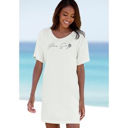 Sleepshirt Vivance Dreams, Damen, Gr. 32/34, N-Gr, beige (creme), Single Jersey, Obermaterial: 60% Baumwolle, 40% Polyester, bedruckt, unifarben, bequem ca. Mitte Oberschenkel, Rundhals, abgesteppt, Kleider Sleepshirt, mit sch&ouml;nem Frontprint