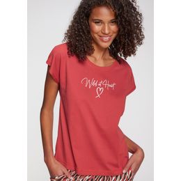 Pyjamaoberteil Vivance Dreams, Damen, Gr. 32/34, rot, Single Jersey, Obermaterial: 100% Baumwolle, unifarben, Basic, Basic h&uuml;ftlang, Rundhals, angeschnitten, Shirts, mit Herzprint