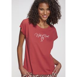 Pyjamaoberteil Vivance Dreams, Damen, Gr. 36/38, rot, Single Jersey, Obermaterial: 100% Baumwolle, unifarben, Basic, Basic h&uuml;ftlang, Rundhals, angeschnitten, Shirts, mit Herzprint