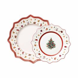 Villeroy & Boch Geschirr-Set VILLEROY & BOCH "Teller-Set Toy's Delight wei&szlig;-rot", bunt (wei&szlig;, rot), Porzellan, Geschirr-Sets, Geschirr-Set