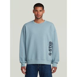 G-Star Raw Longpullover G-STAR "Sprayed 89 Graphic Loose Sweater", Herren, Gr. S, ash blau, Obermaterial: 100% Baumwolle, Pullover Longpullover