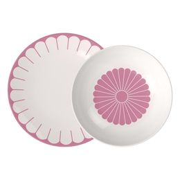 Villeroy & Boch Geschirr-Set VILLEROY & BOCH "Tafelservice Fleur Couleur 12er Set", pink (cassis), 12 tlg., Porzellan, Geschirr-Sets, Geschirr-Set