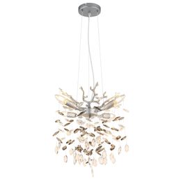 Globo LIGHTING H&auml;ngeleuchte "QUEENA", silberfarben matt, 4, H: 120cm, 1 Stk., Leuchten, Kristall Luster f&uuml;r Wohn- & Esszimmer, H&ouml;he k&uuml;rzbar, H&auml;ngeleuchte