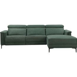 Ecksofa OTTO HOME "LUND, L-Form, 261cm, man. o. elektr. Relaxfunktion (mit USB-A)", gr&uuml;n (dunkelgr&uuml;n), B:261cm H:97cm T:179cm, Webstoff 100% Polyester, Sofas, Ecksofa, und Kopfteilverstellung