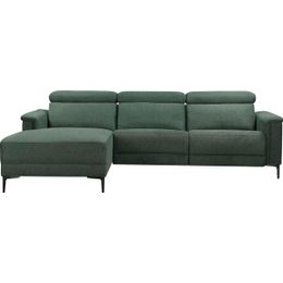 Ecksofa OTTO HOME "LUND, L-Form, 261cm, man. o. elektr. Relaxfunktion (mit USB-A)", gr&uuml;n (dunkelgr&uuml;n), B:261cm H:97cm T:179cm, Webstoff 100% Polyester, Sofas, Ecksofa, und Kopfteilverstellung