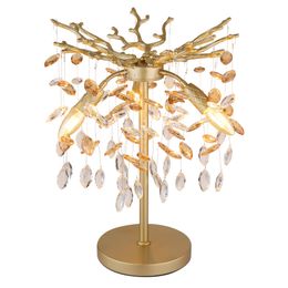 Globo LIGHTING Tischleuchte "QUEENA", goldfarben matt, 3, &Oslash; 36cm H: 50cm, 1 Stk., Leuchten, Tischleuchte mit Glaskristallen, klassisch, Tischleuchte