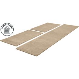 Bettumrandung Theko "Gabbeh Uni, Handweb Teppich, meliert, reine Wolle" Gr. 14, beige, H:14mm, Obermaterial: 100% Wolle, Bettumrandungen, Bettvorleger, Uni-Farben, handgewebt, L&auml;ufer-Set, Schlafzimmer