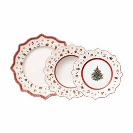 Villeroy & Boch Geschirr-Set VILLEROY & BOCH "Teller-Set Toy's Delight wei&szlig;-rot", bunt (wei&szlig;, rot), 12 tlg., Porzellan, Geschirr-Sets, Geschirr-Set