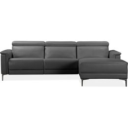 Ecksofa OTTO HOME "LUND, L-Form, 261cm, man. o. elektr. Relaxfunktion (mit USB-A)", grau, B:261cm H:97cm T:179cm, Echtleder 100% Echtleder;Kunstleder 100% Polyurethan, Sofas, Ecksofa, und Kopfteilverstellung