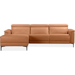 Ecksofa OTTO HOME "LUND, L-Form, 261cm, man. o. elektr. Relaxfunktion (mit USB-A)", braun (cognac), B:261cm H:97cm T:179cm, Kunstleder 100% Polyurethan, Sofas, Ecksofa, und Kopfteilverstellung