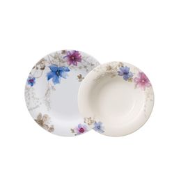 Villeroy & Boch Geschirr-Set VILLEROY & BOCH "Tafelservice Mariefleur Gris Basic 12er Set bunt", bunt, 2 tlg., Porzellan, Geschirr-Sets, Geschirr-Set