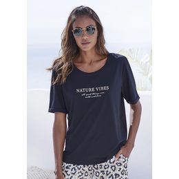 Pyjamaoberteil Lascana, Damen, Gr. 40/42, schwarz, Single Jersey, Obermaterial: 50% Baumwolle, 50% Viskose, unifarben, loose fit h&uuml;ftlang, Rundhals, eingesetzt Aufschlag, Shirts, in weicher Qualit&auml;t