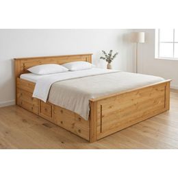 Massivholzbett OTTO HOME "Hugo, FSC zertifiziert, Landhausstil, zeitlos und edel", natur, ge&ouml;lt, B:192cm H:84,5cm L:212cm, Betten, Stauraumbett M&ouml;bel Massivholzbett Bettgestell, Stauraumbett, extra belastbar, Made in EU, viele Breiten