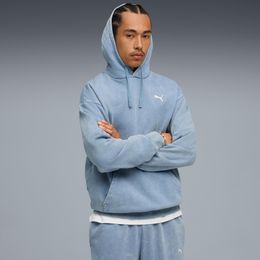 Kapuzensweatshirt Puma "ESS ELEVATED RELAXED WASH HOODIE FL", Herren, Gr. S, blau (cool blau), Fleece, Obermaterial: 66% Baumwolle, 34% Polyester, bedruckt, relaxed fit normal, angesetztes B&uuml;ndchen, Sweatshirts, f&uuml;r sportlichen und l&auml;ssigen Look, aus weicher Baumwollmischung