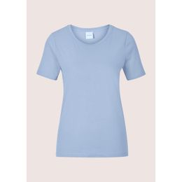 Madeleine Mode Kurzarmshirt MADELEINE "Shirt Schlichtes Basicshirt mit Rundhalsausschnitt", Damen, Gr. 42, blau (bleu), Obermaterial: 50% Baumwolle CO. 50% Modal CMD., Modern, gerade, Shirts, Gerader Saum