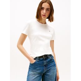T-Shirt Tommy Hilfiger "SLIM CODY C-NK", Damen, Gr. L (42/44), beige (ecru), Jersey, Obermaterial: 100% Baumwolle, unifarben, slim fit normal, Rundhals, abgesteppt, Shirts T-Shirt, Baumwolle, slim fit