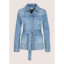 Madeleine Mode Kurzjacke MADELEINE "Jeansjacke &Uuml;bergangsjacke im Safari-Look", Damen, Gr. 34, blau, Obermaterial: 99% Baumwolle CO. 1% Elasthan EL., Modern, schmal, Jacken Kurzjacke, Bindeg&uuml;rtel