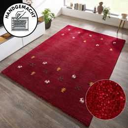Wollteppich Theko "Gabbeh Motiv, Handgefertigt, Teppich, Tiermotiv, reine Wolle" Gr. 1, rot (bordeaux), B:40cm H:14mm L:60cm, Wolle, Teppiche, reine Wolle, Wohnzimmer, Schlafzimmer, Esszimmer