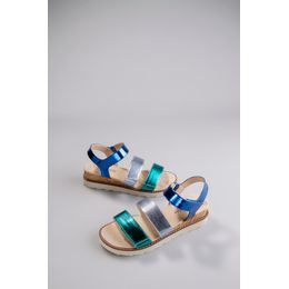 Keilsandalette ANISTON SHOES, Damen, Gr. 36, blau (blau kombiniert), Lederimitat, metallic, Schuhe, Sandale, Sommerschuh, Klettschuh, Metallic-Optik