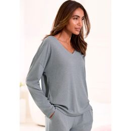 Langarmshirt Vivance Dreams, Damen, Gr. 32/34, grau, Rippstrick, Obermaterial: 63% Polyester, 33% Viskose, 4% Elasthan, unifarben, Basic, loose fit normal, V-Ausschnitt, abgesteppt, Shirts Langarmshirt, in weicher Rippqualit&auml;t