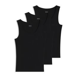 Tanktop BOSS "3P RibClassic BOSS ONE", Herren, Gr. L, schwarz (schwarz 001), Rippware, Obermaterial: 100% Baumwolle, Rundhals, Tops Tanktop, Ton in Ton Stickerei auf der Brust