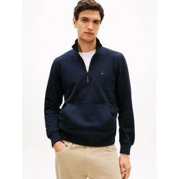 Sweatshirt Tommy Hilfiger "ESSENTIAL TERRY NEW 1/4 ZIP", Herren, Gr. L, desert sky, Sweatware, Obermaterial: 100% Baumwolle, regular fit, B&uuml;ndchen, Sweatshirts Sweatshirt, Quarter-Zip aus Terry mit Flag