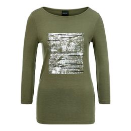 Madeleine Mode 3/4-Arm-Shirt MADELEINE "Shirt Bedrucktes Jersey-Shirt mit 3/4-&Auml;rmeln", Damen, Gr. 44, silber (avocado, silberfarben), Obermaterial: 95% Viskose CV. 5% Elasthan EL., Modern, normal, Shirts 3/4-Arm-Shirt