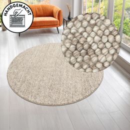 Teppich "Ainhoa, handgewebt, Wolle" Gr. 10, sand, H:12mm &Oslash;:200cm, Kunstfaser, Wolle, LeGer Home by Lena Gercke, Teppiche, Teppich, Teppich, Wohnzimmer, Schlafzimmer, Esszimmer
