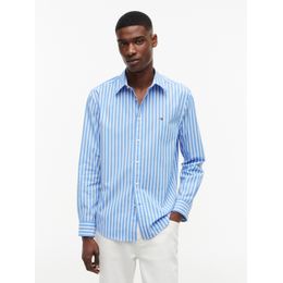Langarmhemd Tommy Hilfiger "FLEX POPLIN SEASONAL STRIPE SHT", Herren, Gr. L, N-Gr, blau spell, stripe, Web, Obermaterial: 100% Baumwolle, gestreift, regular fit normal, 1-Knopf-Manschette, Hemden, mit Flex-Streifen, regular fit