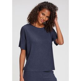 Pyjamaoberteil s.Oliver, Damen, Gr. 40/42, dunkelblau, meliert, Rippware, Obermaterial: 92% Viskose, 8% Elasthan, meliert, l&auml;ssig geschnitten, Rundhals, Shirts, aus weicher Rippqualit&auml;t