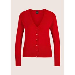 Madeleine Mode Strickjacke MADELEINE "Strickjacke Eleganter Viskose-Cardigan mit Knopfleiste", Damen, Gr. 40/42, rot, Obermaterial: 70% Viskose CV. 30% Polyamid PA., Modern, V-Ausschnitt, Strickjacken Strickjacke, Hochwertige Blendenverarbeitung