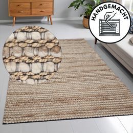 Wollteppich OTTO HOME "Leevy, Wolle und Jute, handgewebt, Handweb Teppiche" Gr. 7, beige (sand), B:240cm H:25mm L:320cm, Jute, Wolle, Teppiche, sch&ouml;ne Streifenoptik, Wohnzimmer, Schlafzimmer, Esszimmer