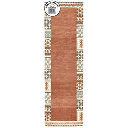 L&auml;ufer Theko "Nuno, reine Wolle, Handgefertigt, mit Bord&uuml;re" Gr. 11, orange (terra), B:70cm H:14mm L:240cm, Wolle, Teppiche, L&auml;ufer, handgetuftet, Br&uuml;cke, Wohnzimmer, Schlafzimmer, Esszimmer