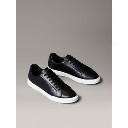 Sneaker Calvin Klein "LOW PRO CUPS LACE UP LTH AOP", Damen, Gr. 37, schwarz, Leder, unifarben, Schuhe Sneaker, Schn&uuml;rschuh, Freizeitschuh, Halbschuh mit CK-Muster