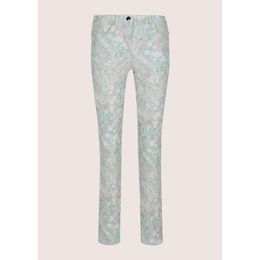 Madeleine Mode Chinos MADELEINE "Druckhose Baumwollhose mit floralem Print", Damen, Gr. 34, N + K Gr, wei&szlig; (wei&szlig;, wildrose, mint), Obermaterial: 68% Baumwolle CO. 29% Polyester PES. 3% Elasthan EL., Modern, schmal, Hosen, Allover-Print