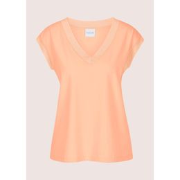 Madeleine Mode Kurzarmshirt MADELEINE "Jerseyshirt Sommershirt mit Rippenb&auml;ndern", Damen, Gr. 40, orange (pfirsich), Obermaterial: 92% Baumwolle CO. 8% Elasthan EL., Modern, V-Ausschnitt, Shirts, Breites Rippenband