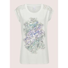 Madeleine Mode Kurzarmshirt MADELEINE "Shirt Sommerliches Oberteil mit Spitzenakzent", Damen, Gr. 36, wei&szlig; (wollwei&szlig;, hellsalbeigr&uuml;n, multicolor), Obermaterial: 95% Viskose CV. 5% Elasthan EL., Modern, Shirts