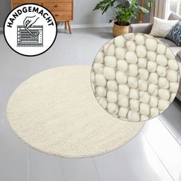 Wollteppich OTTO HOME "Wolly" Gr. 43, beige (natur), H:14mm &Oslash;:120cm, Wolle, Teppiche, Wolle, handgewebt, Handweb Teppiche, Wohnzimmer, Schlafzimmer